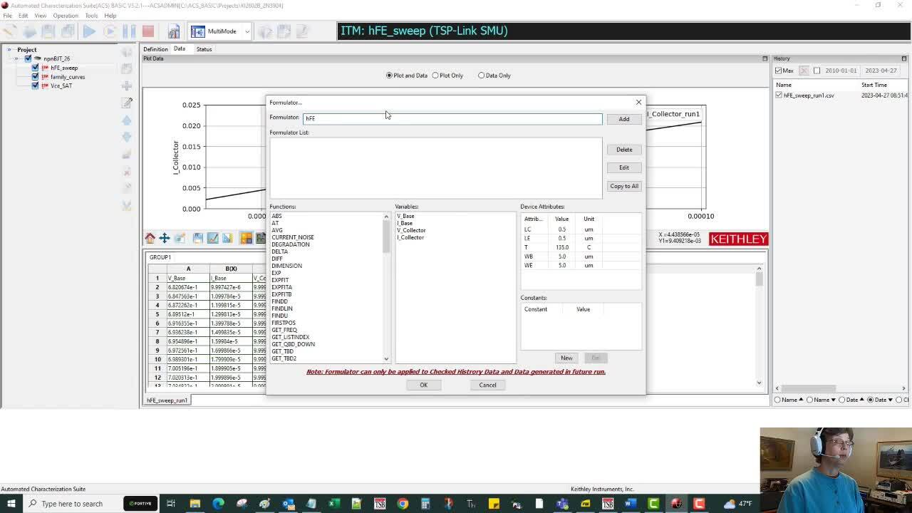 Automating the Model 2602B SMU with ACS Basic Software Measuring BJT hFE | Tektronix